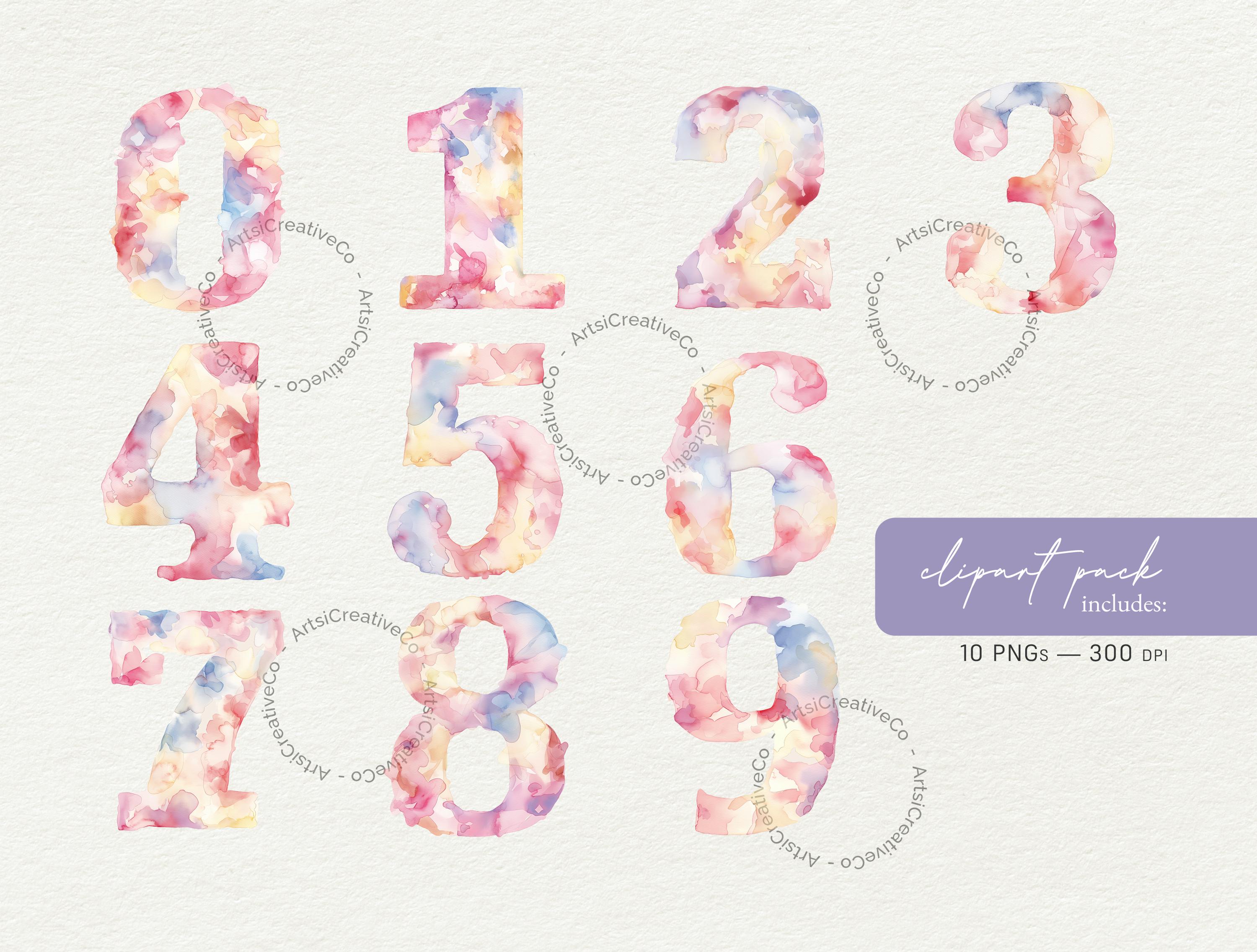 Soft Pastel Watercolour Numbers Birthday Age Clipart PNG Bundle ...
