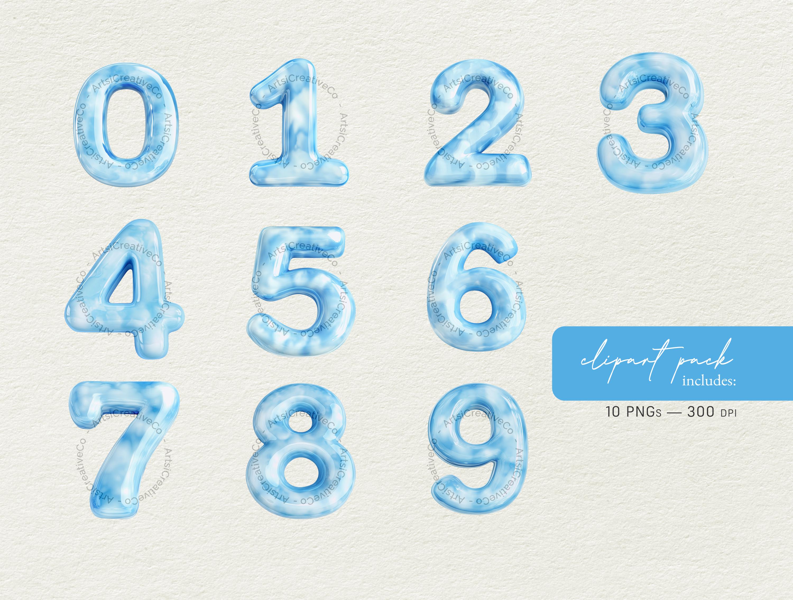 Dreamy Sky Numbers Clipart, Transparent Blue Cloud Numbers, Birthday ...