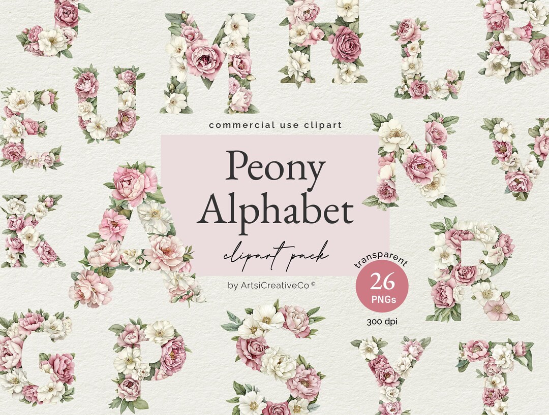 Peony Alphabet Clipart PNG - Floral Letters for Scrapbooking ...