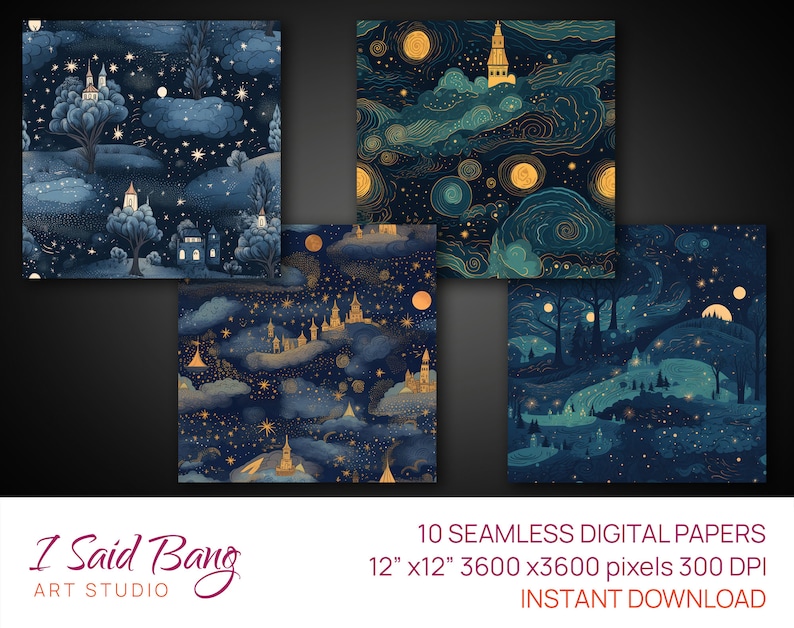 Fairytale Starry Night Seamless Digital Papers, Scrapbook Papers ...