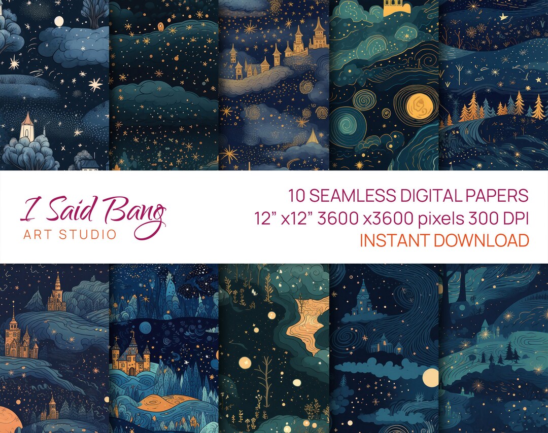 Fairytale Starry Night Seamless Digital Papers, Scrapbook Papers ...