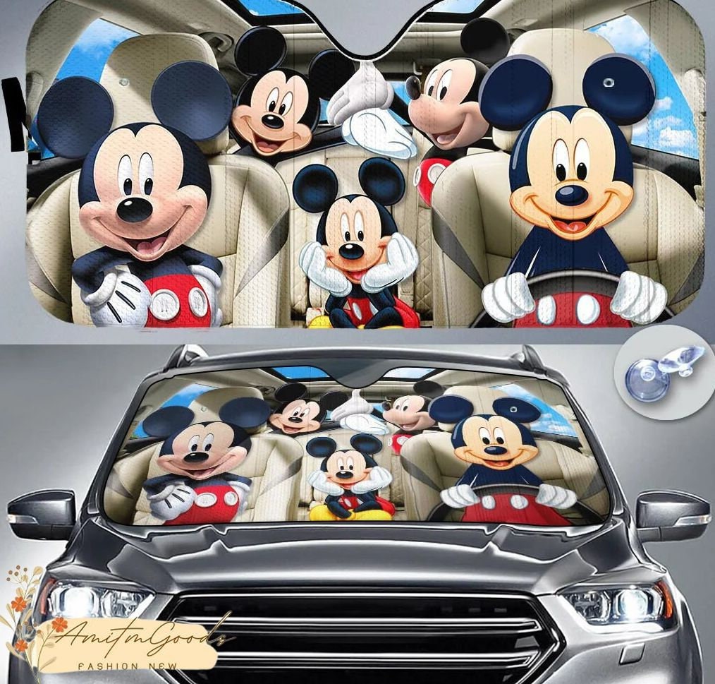 Mickey Driving Happily Car Windshield Sun Shade, Cartoon Auto Sun Shade ...