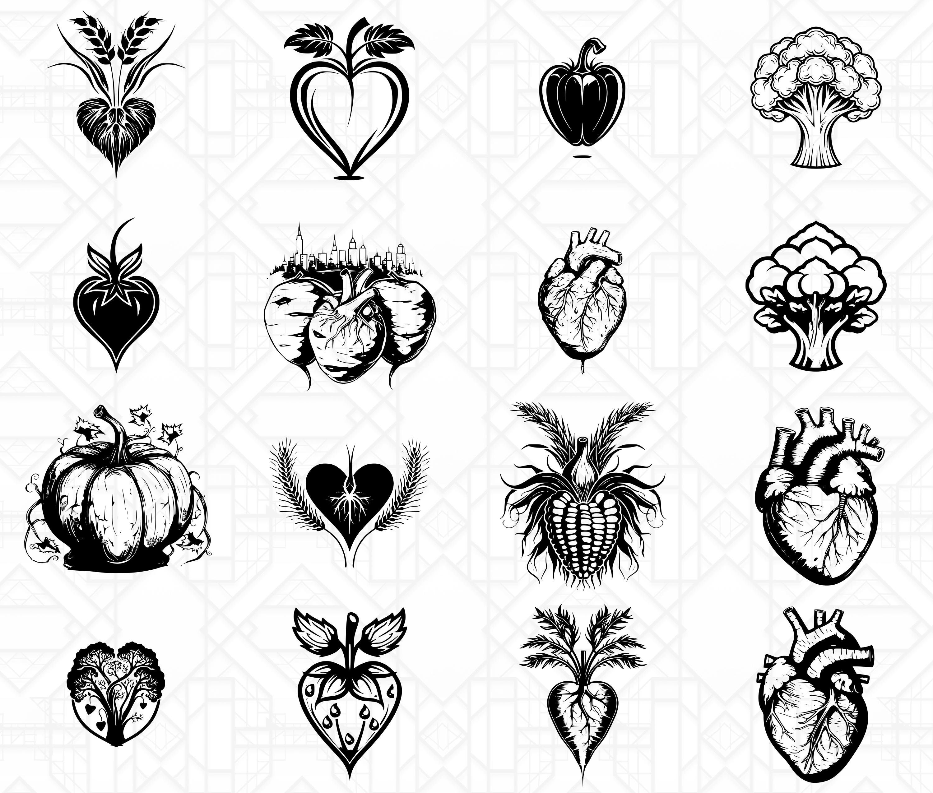 Heart-shaped Fruits SVG Bundle - 45 Fruits Vector Illustrations for ...