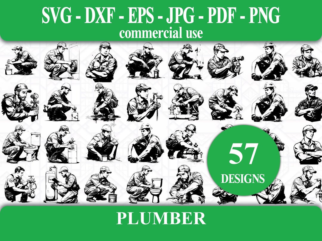 Plumber SVG Bundle - 57 Profession Vector Illustrations for Cricut ...