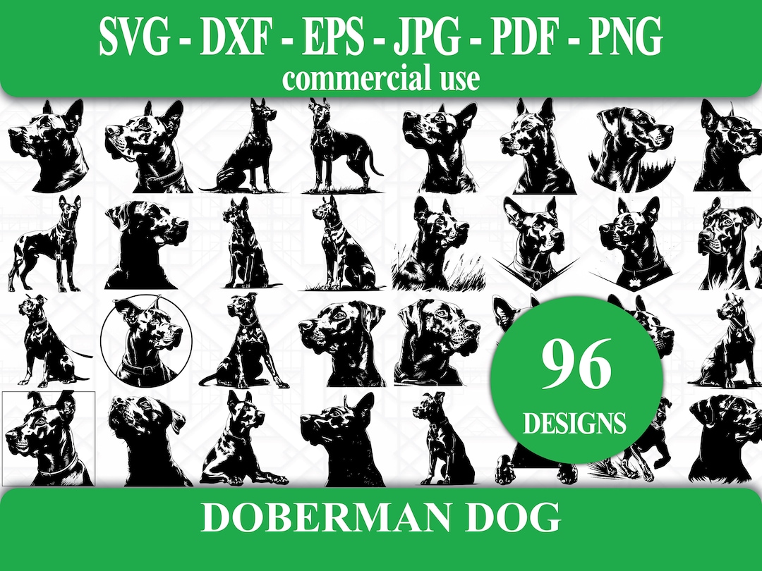 Doberman Dog SVG Bundle - 96 Dog Vector Illustrations for Cricut ...
