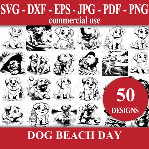 Dog Beach Day SVG Bundle - 50 Dog Vector Illustrations for Cricut ...