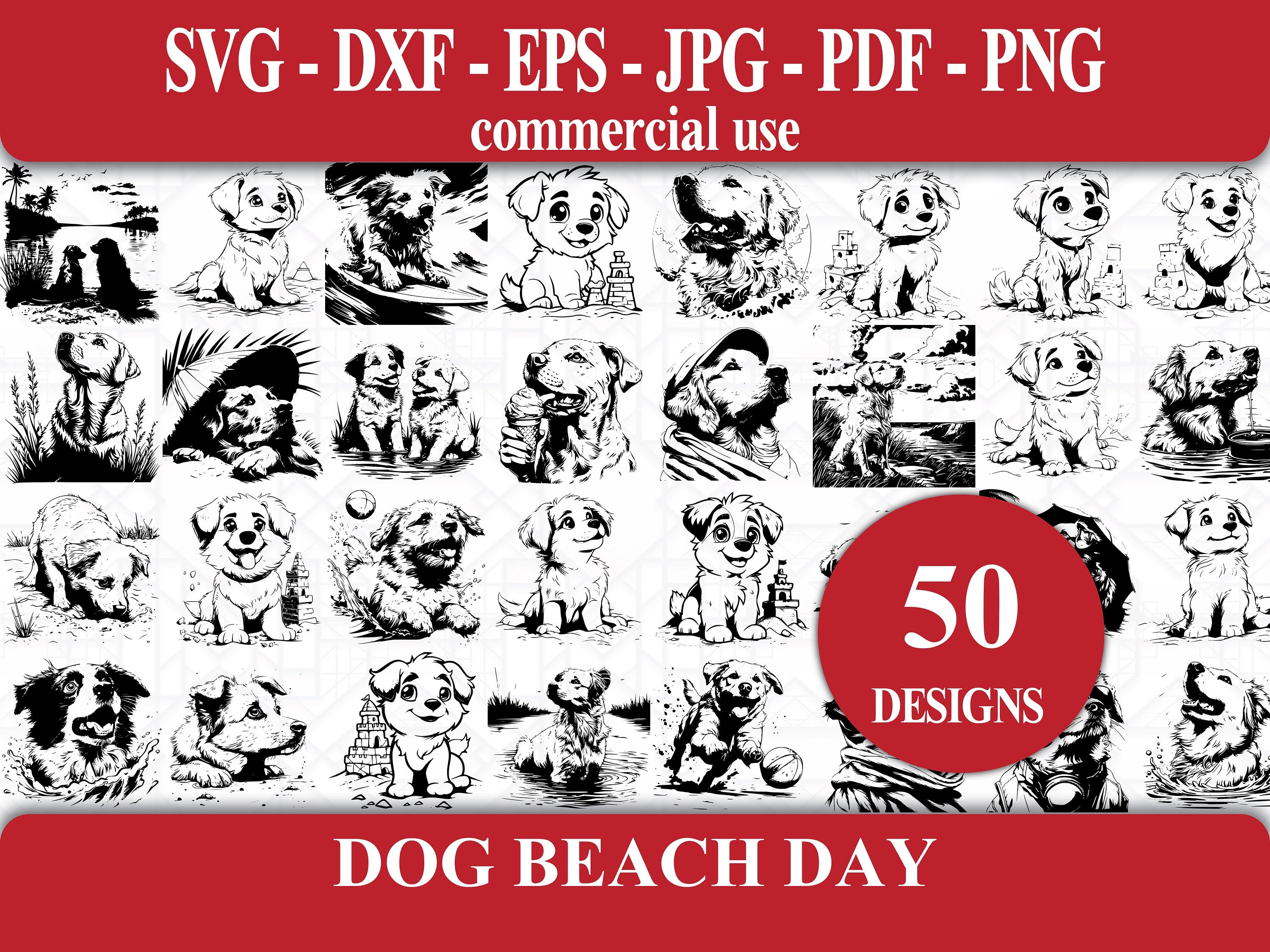 Dog Beach Day SVG Bundle - 50 Dog Vector Illustrations for Cricut ...