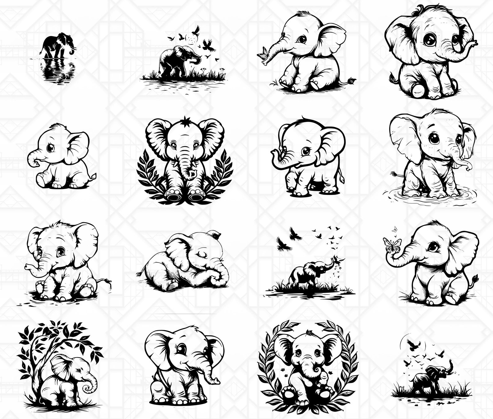 Baby Elephants SVG Bundle - 101 Animal Vector Illustrations for Cricut ...
