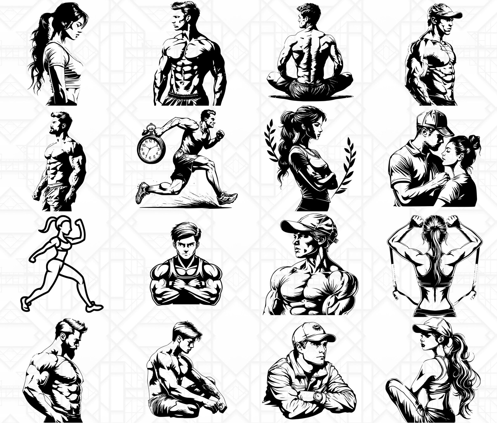 Fitness Trainer SVG Bundle - 50 Profession Vector Illustrations for ...