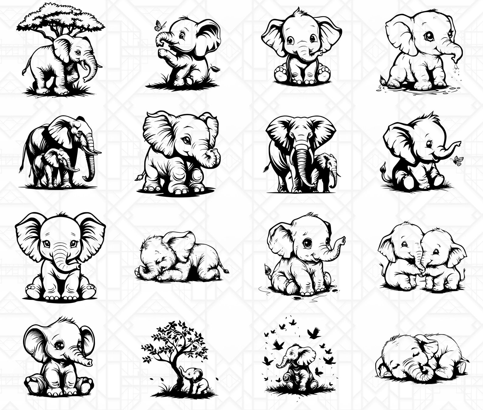 Baby Elephants SVG Bundle - 101 Animal Vector Illustrations for Cricut ...