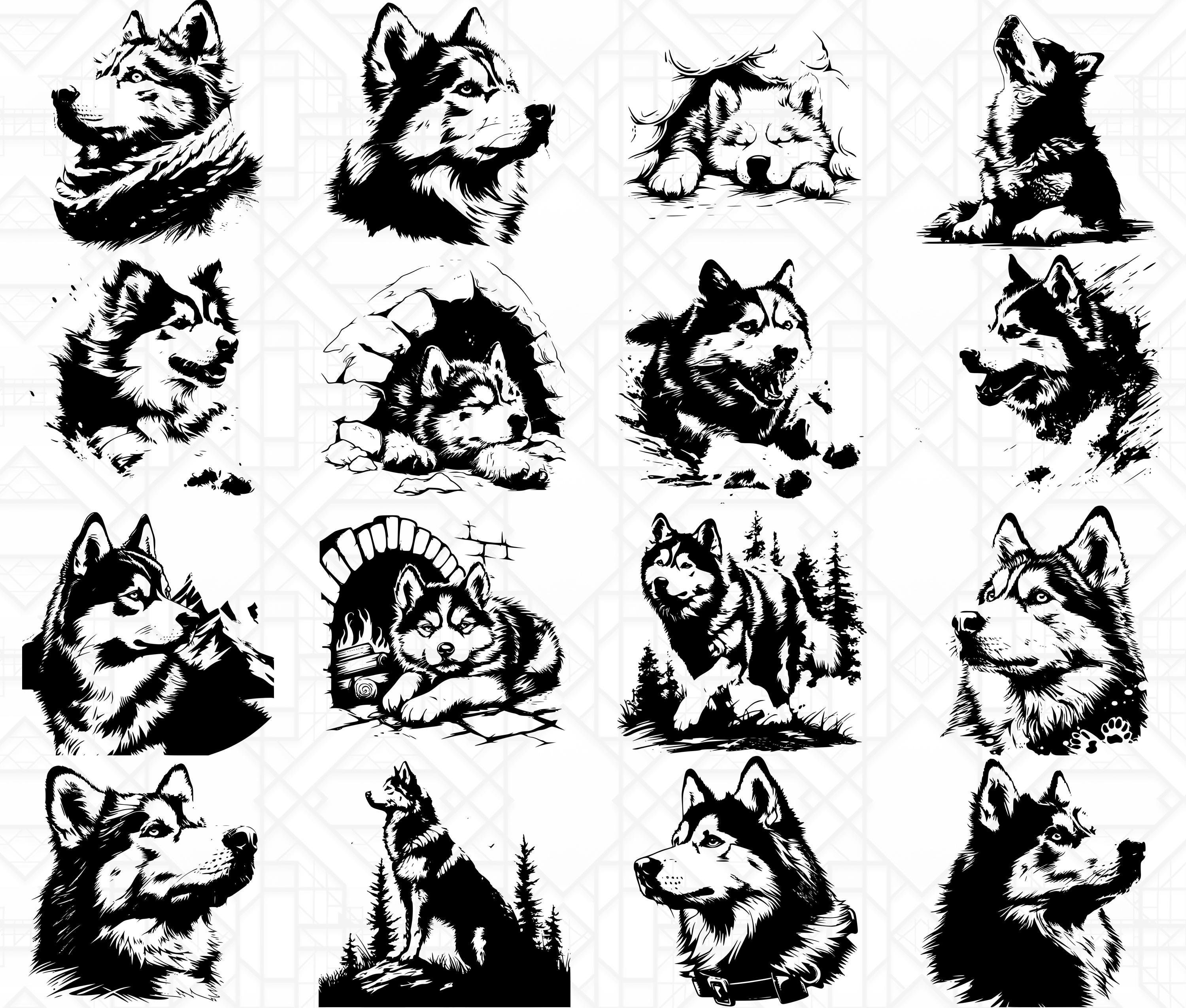 Siberian Husky SVG Bundle - 61 Dog Vector Illustrations for Cricut ...