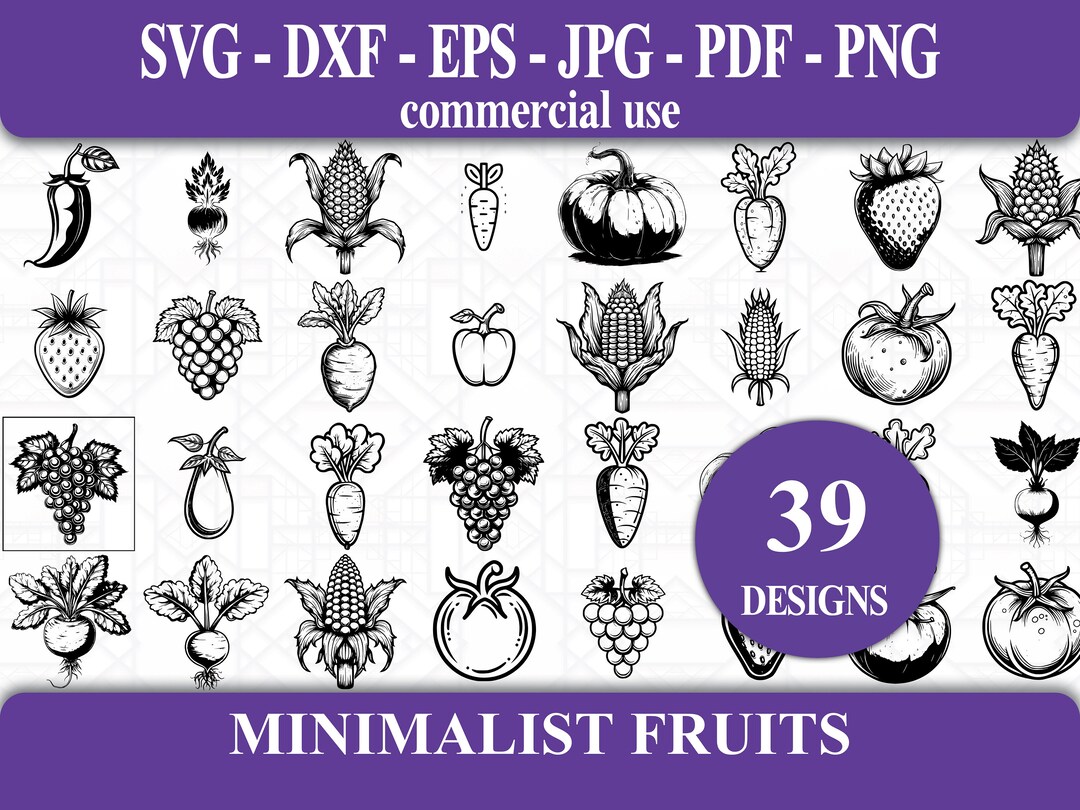 Minimalist Fruits SVG Bundle - 39 Fruits Vector Illustrations for ...