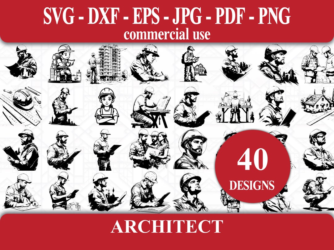 Architect SVG Bundle - 40 Profession Vector Illustrations for Cricut ...