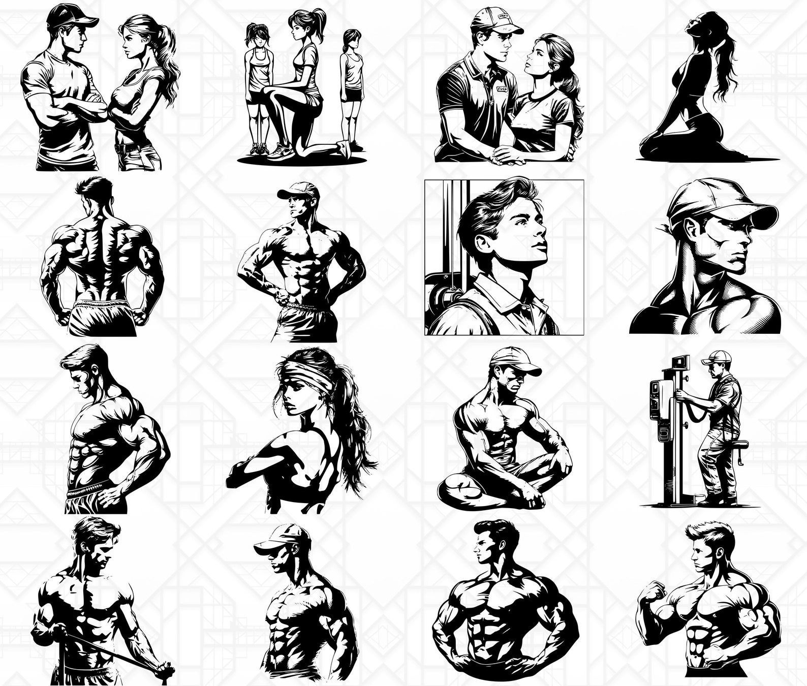 Fitness Trainer SVG Bundle - 50 Profession Vector Illustrations for ...
