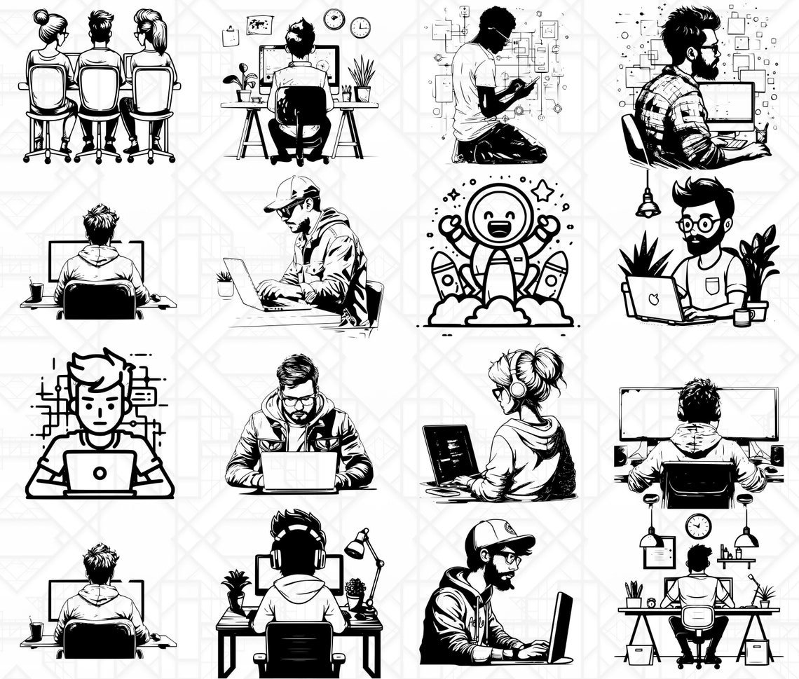 Software Developer SVG Bundle - 39 Profession Vector Illustrations for ...