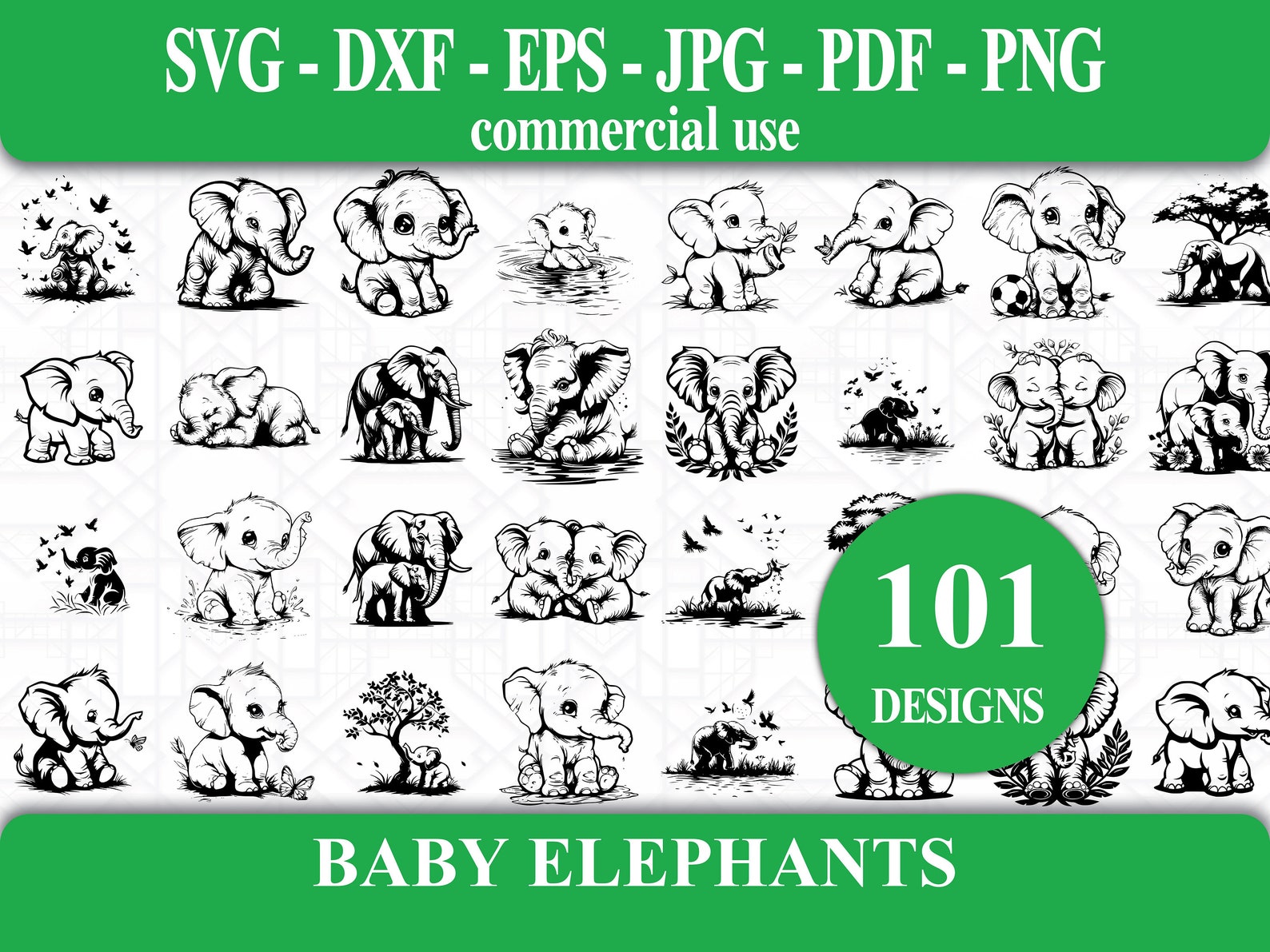 Baby Elephants SVG Bundle - 101 Animal Vector Illustrations for Cricut ...