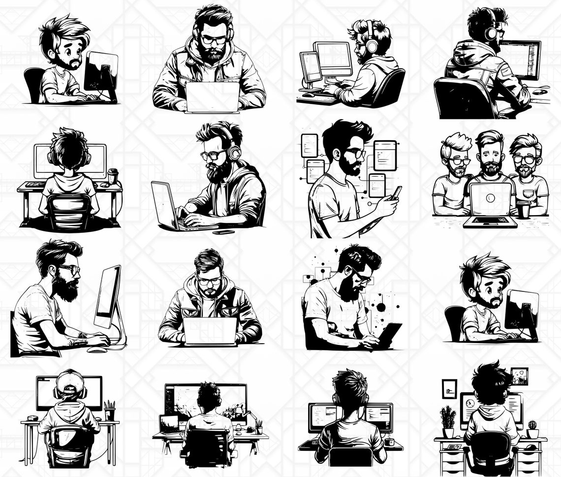Software Developer SVG Bundle - 39 Profession Vector Illustrations for ...