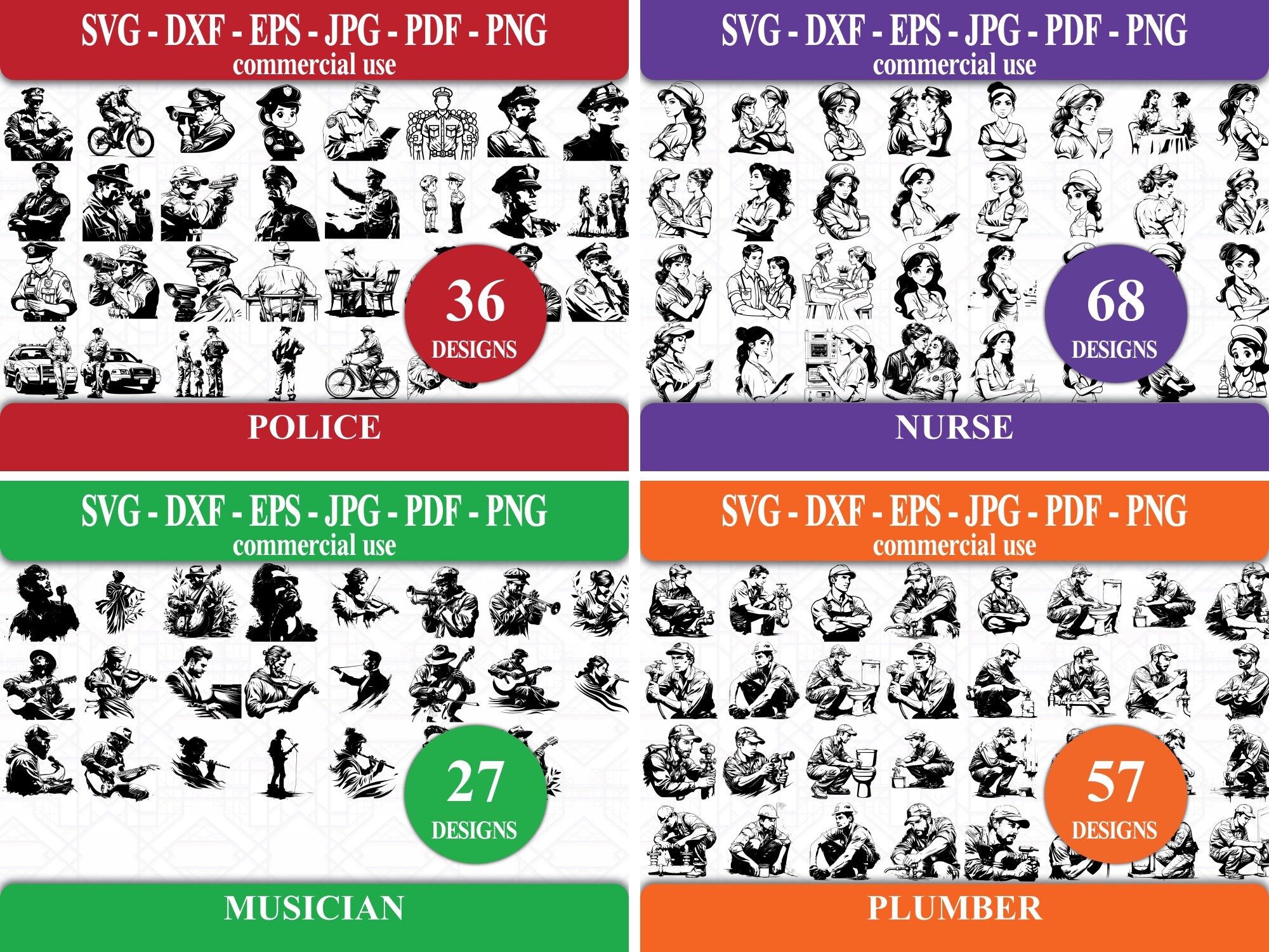 MEGA PROFESSION SVG Bundle - 1250 Job Vector Illustrations for Cricut ...