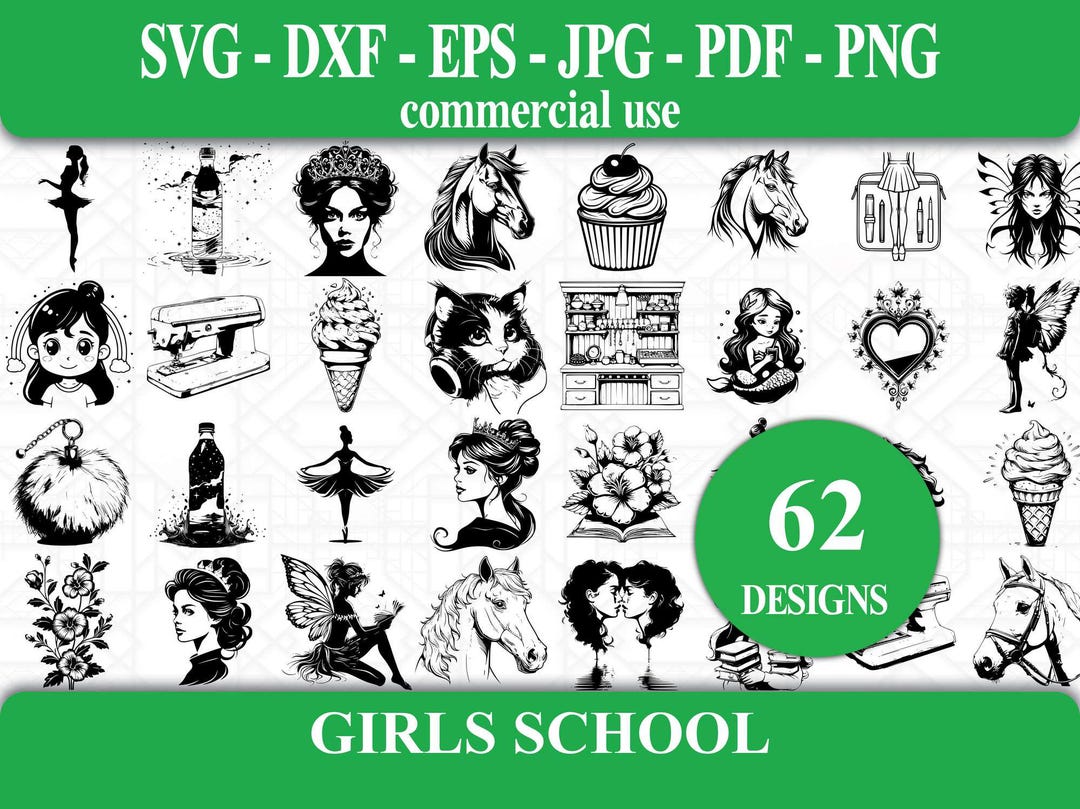 Girls Back to School SVG Bundle - 62 Vector Illustrations for Cricut ...