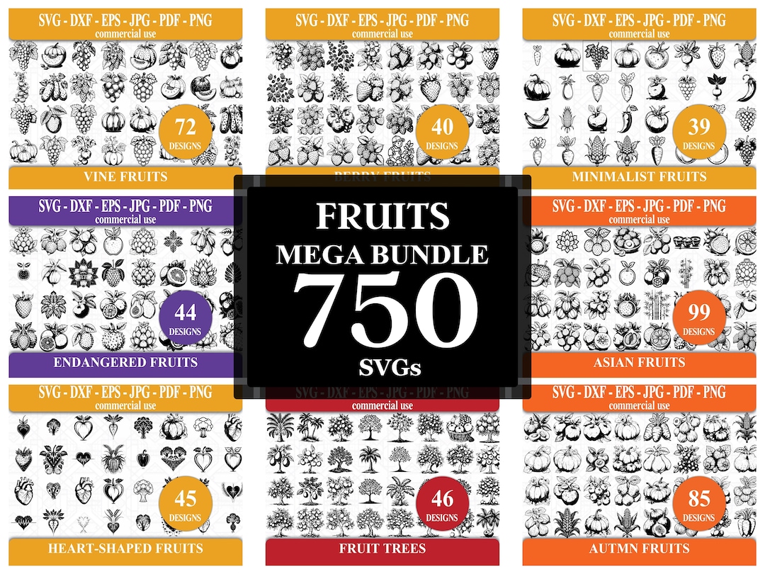 MEGA FRUIT SVG Bundle - 750 Fruits Illustrations for Cricut - Digital ...
