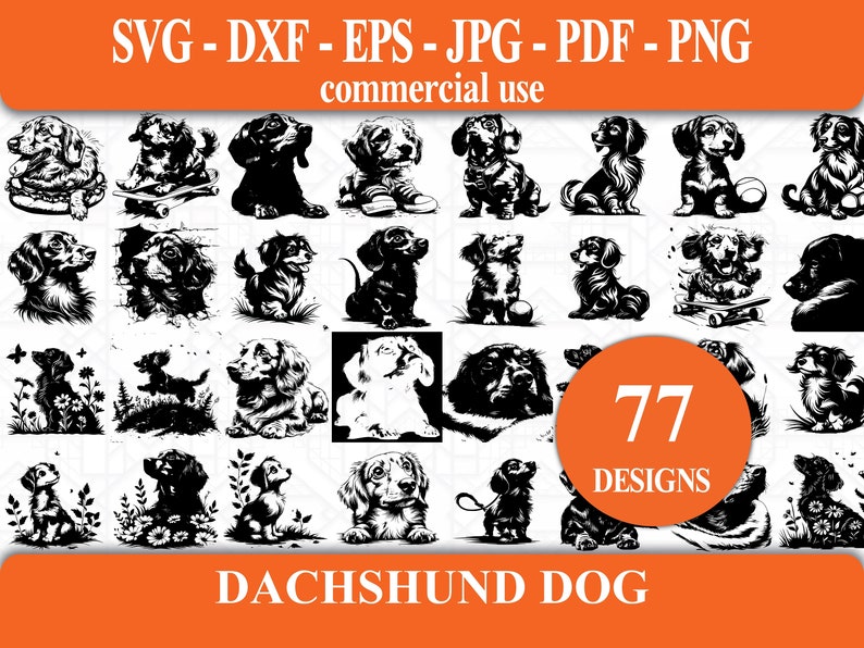 Dachshund Dog SVG Bundle - 77 Dog Vector Illustrations for Cricut - Animal Digital Download ...