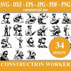 Construction Worker SVG Bundle - 34 Profession Vector Illustrations for ...