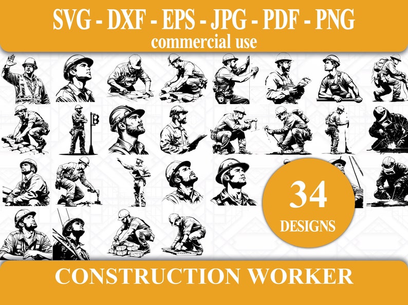 Construction Worker SVG Bundle - 34 Profession Vector Illustrations for ...