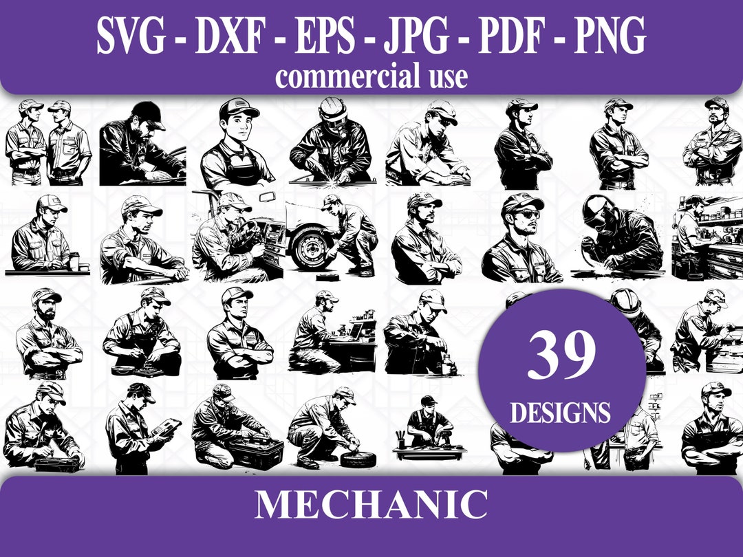 Mechanic SVG Bundle - 39 Profession Vector Illustrations for Cricut ...