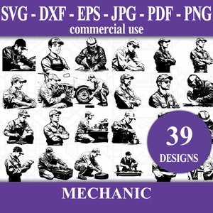 Mechanic SVG Bundle - 39 Profession Vector Illustrations for Cricut ...