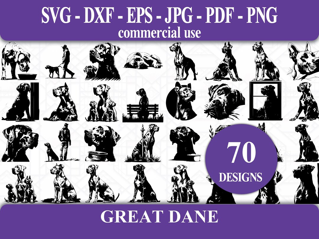 Great Dane SVG Bundle - 70 Dog Vector Illustrations for Cricut - Animal ...