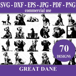 Great Dane SVG Bundle - 70 Dog Vector Illustrations for Cricut - Animal ...