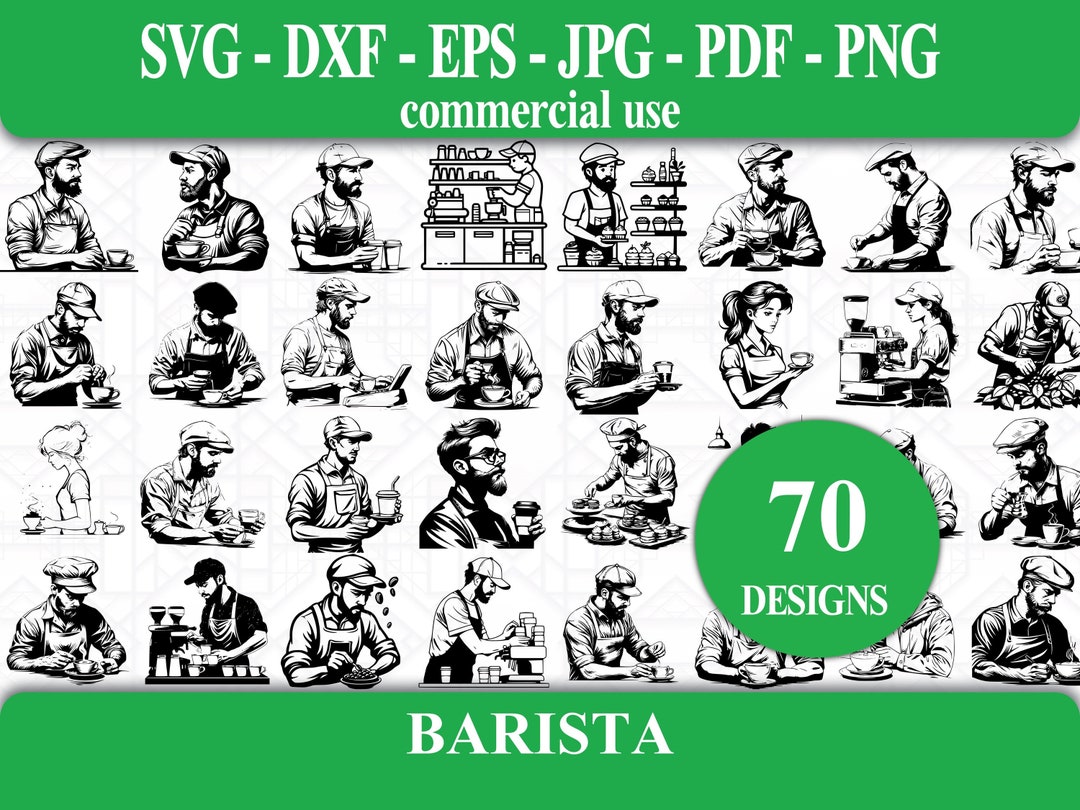 Barista SVG Bundle - 70 Profession Vector Illustrations for Cricut ...