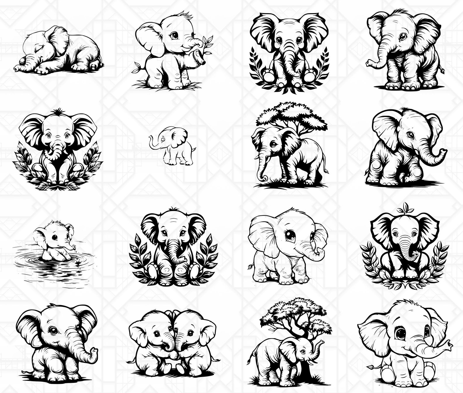 Baby Elephants SVG Bundle - 101 Animal Vector Illustrations for Cricut ...