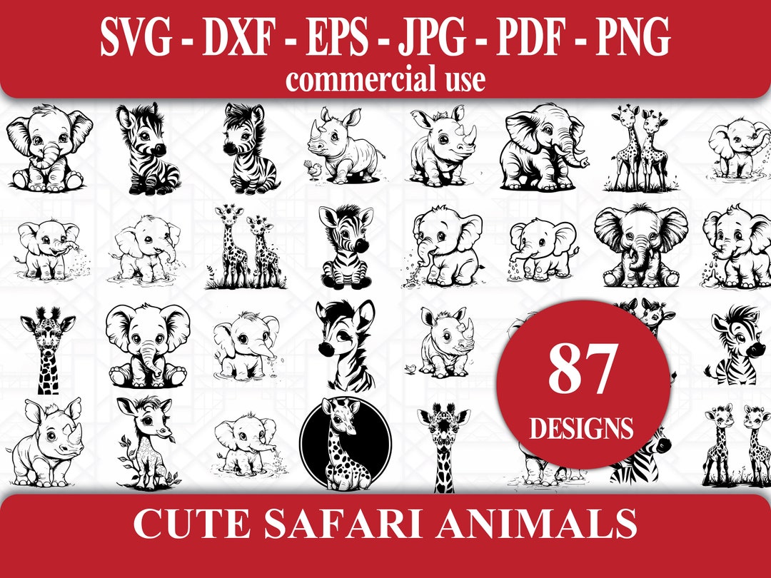 Cute Safari Animals SVG Bundle - 87 Animal Vector Illustrations for ...