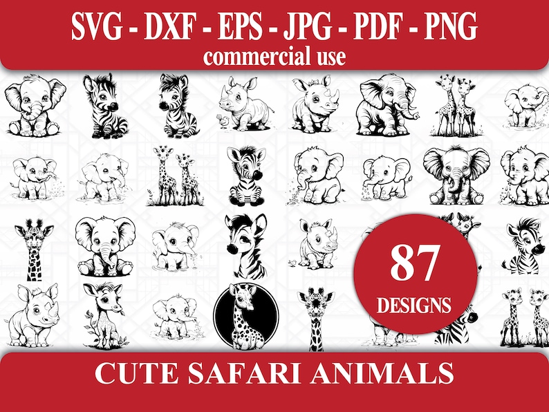 Cute Safari Animals SVG Bundle 87 Animal Vector Illustrations for ...