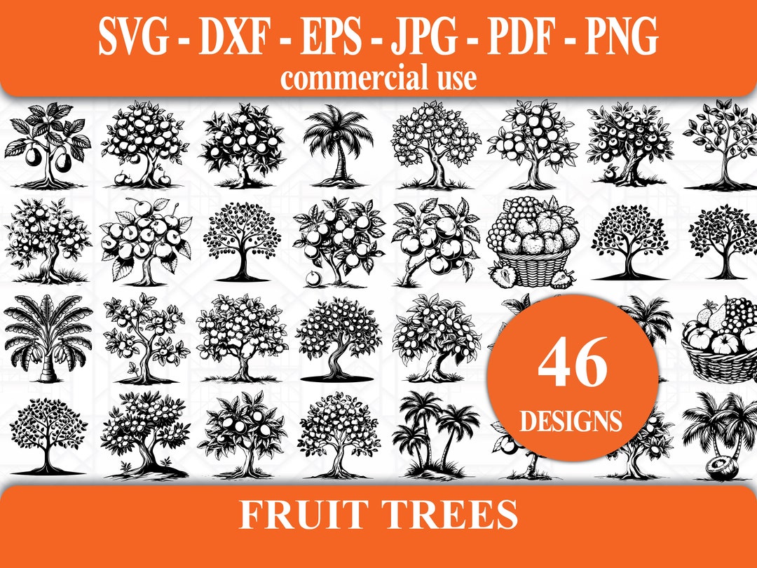 Fruit Trees SVG Bundle - 46 Fruits Vector Illustrations for Cricut ...