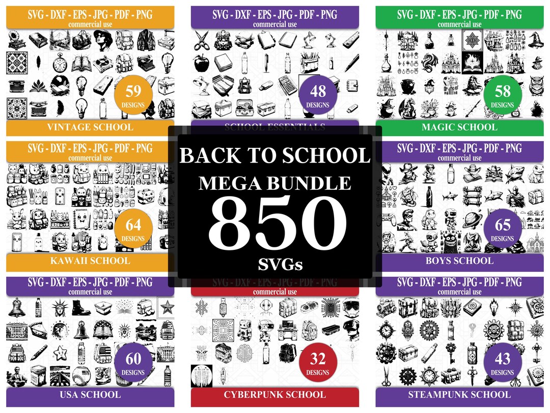 MEGA Back to School Bundle - 850 School Vector Illustrations for Cricut ...