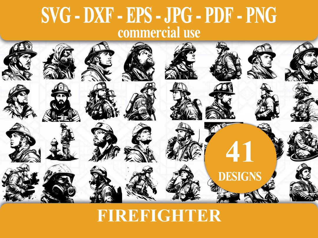 Firefighter SVG Bundle - 41 Profession Vector Illustrations for Cricut ...