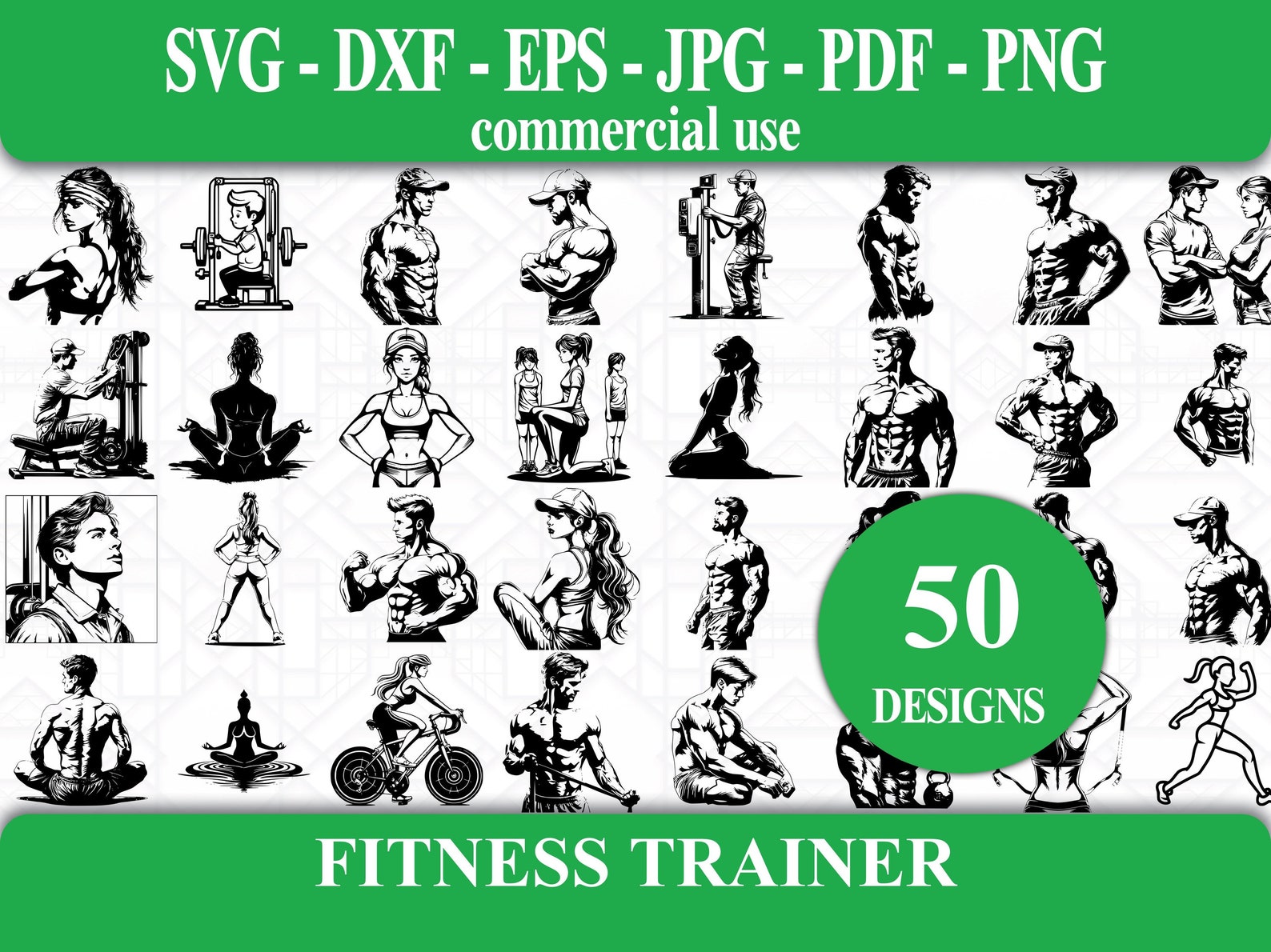 Fitness Trainer SVG Bundle - 50 Profession Vector Illustrations for ...