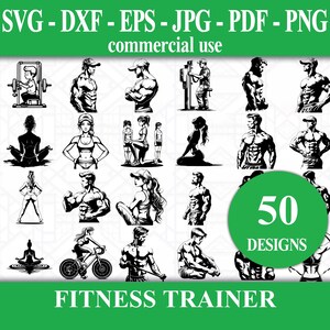 Fitness Trainer SVG Bundle - 50 Profession Vector Illustrations for ...