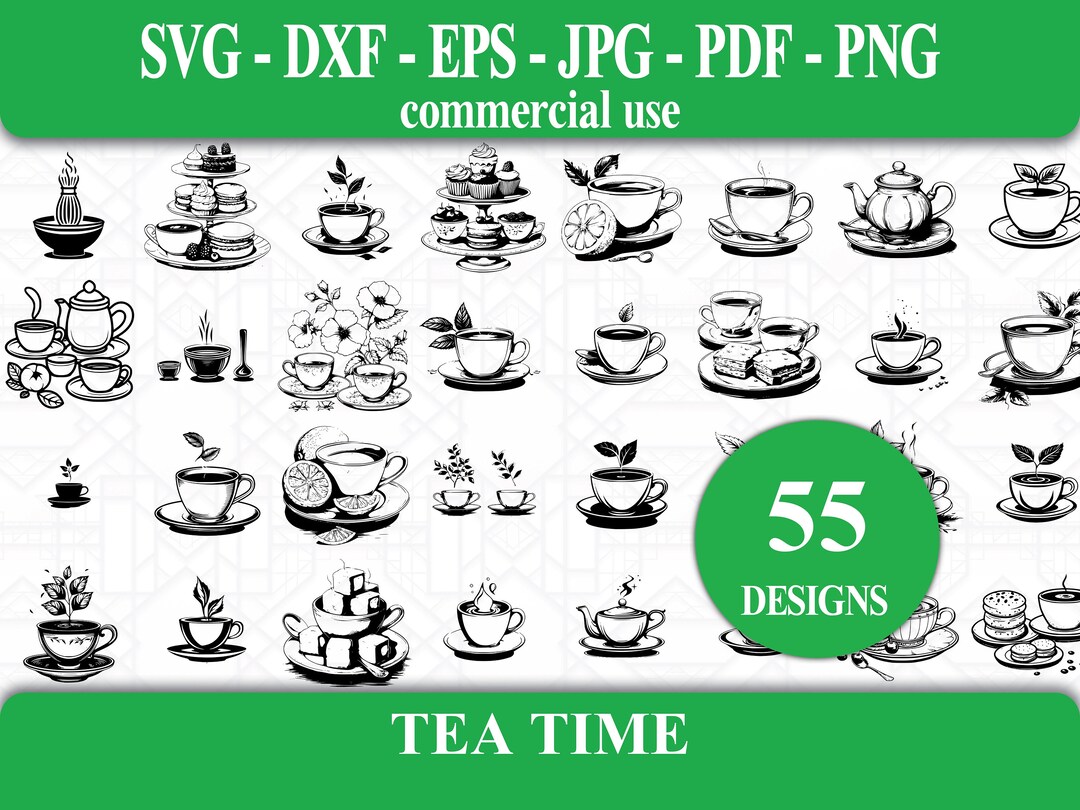 Tea Time SVG Bundle - 55 Hobbies & Crafts Vector Illustrations for ...