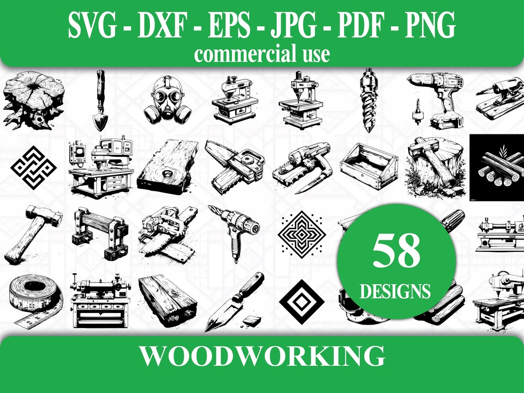 Woodworking SVG Bundle - 58 Hobbies & Crafts Vector Illustrations for ...
