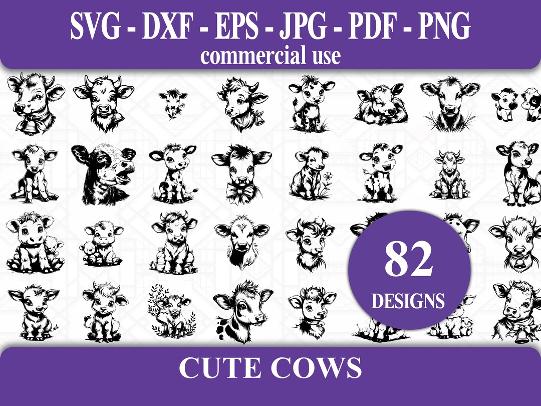 Cute Cows SVG Bundle - 82 Animal Vector Illustrations for Cricut ...