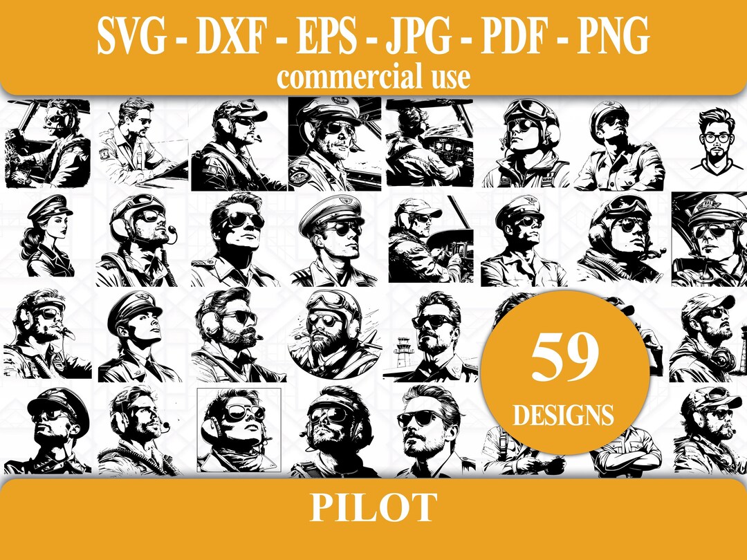 Pilot SVG Bundle - 59 Profession Vector Illustrations for Cricut - Job ...