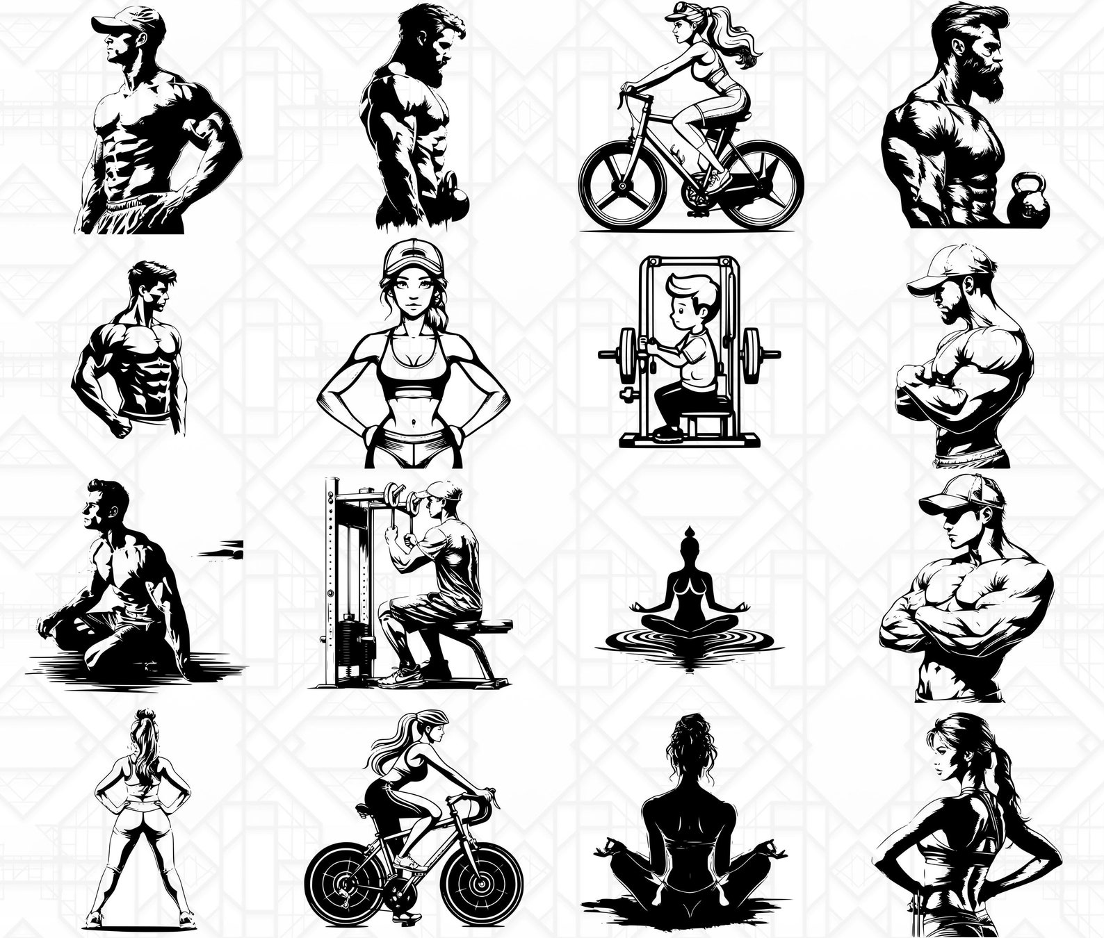 Fitness Trainer SVG Bundle - 50 Profession Vector Illustrations for ...