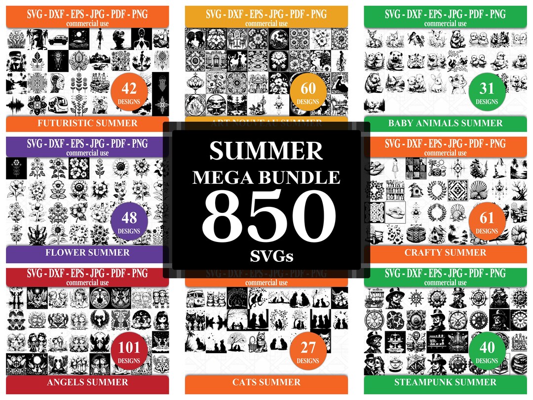MEGA SUMMER SVG Bundle - 850 Summer Vector Illustrations for Cricut ...