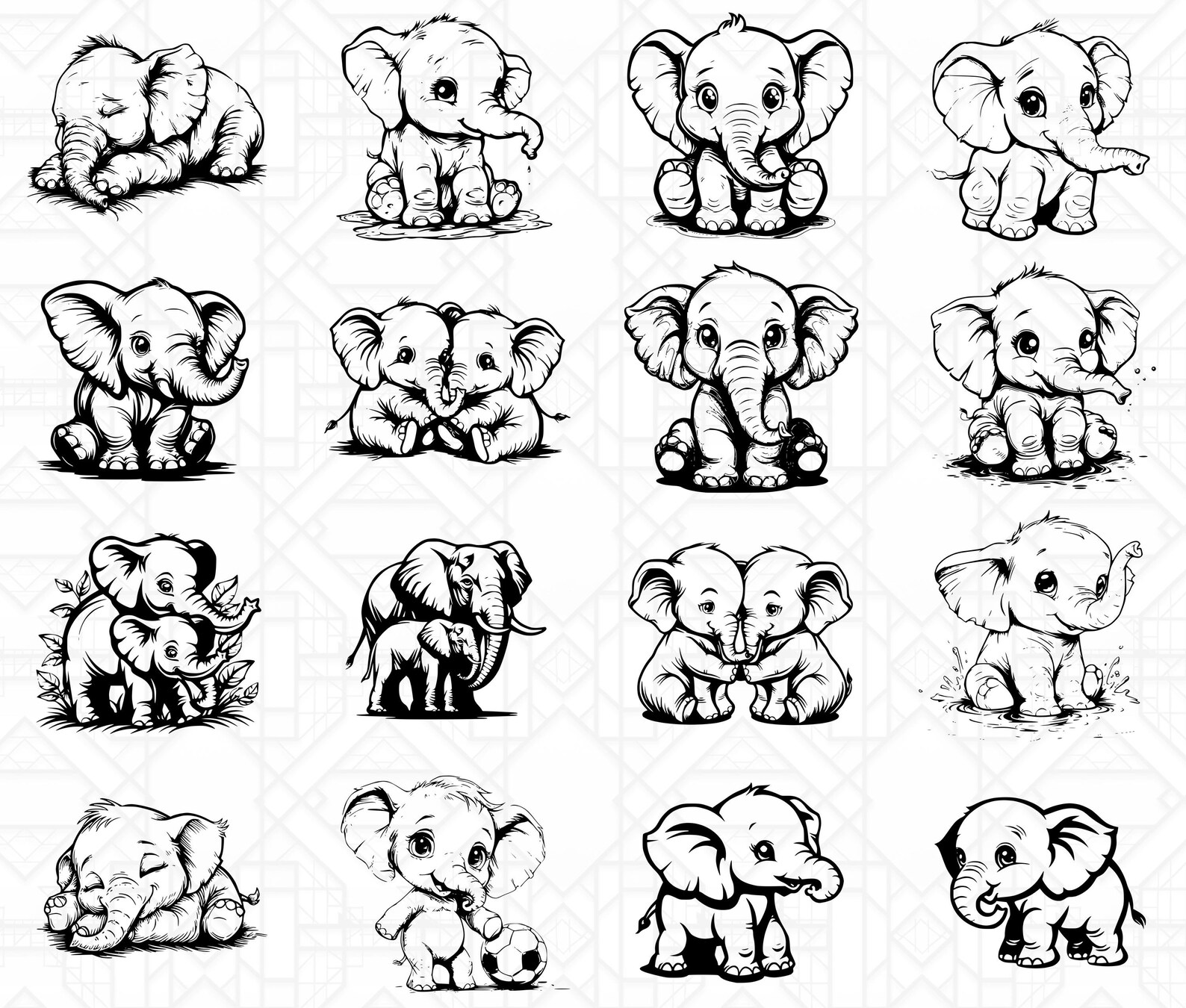 Baby Elephants SVG Bundle - 101 Animal Vector Illustrations for Cricut ...