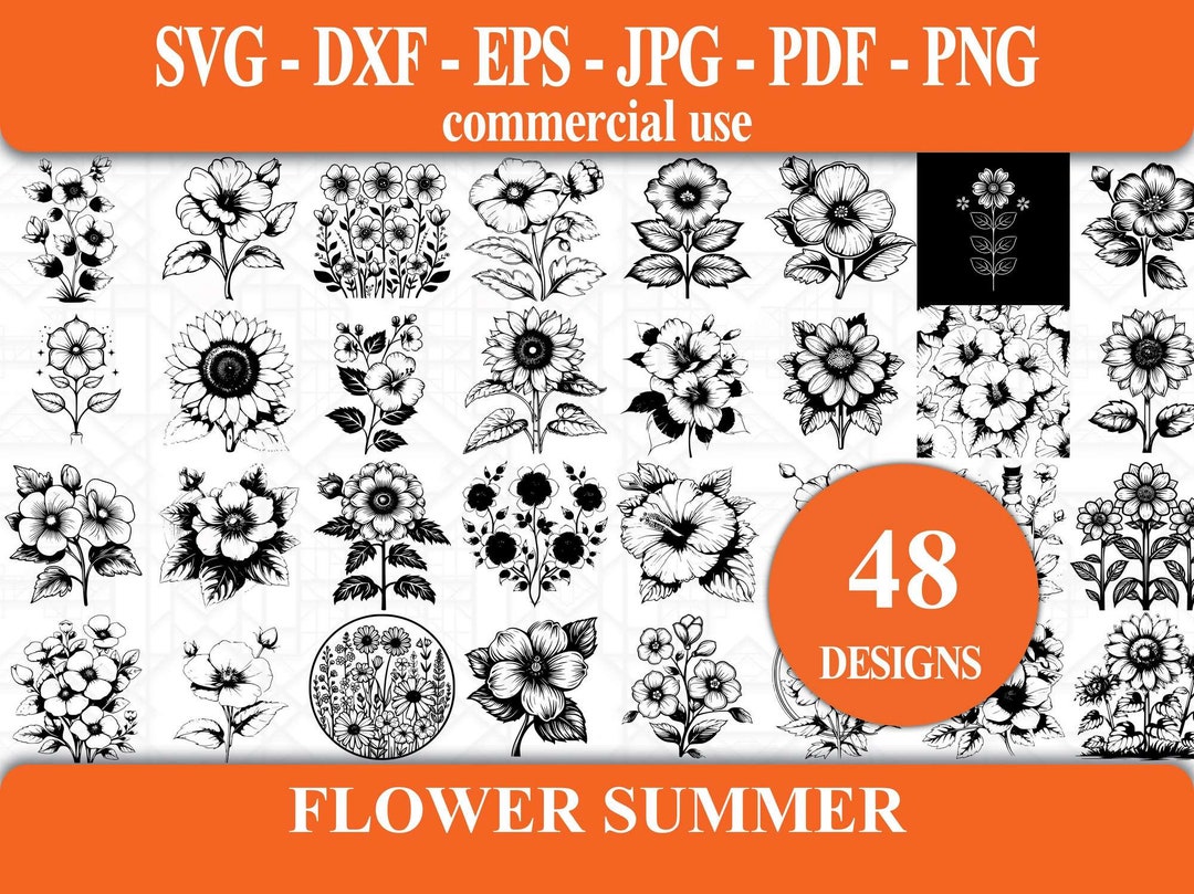 Flower Summer SVG Bundle - 48 Summer Vector Illustrations for Cricut ...