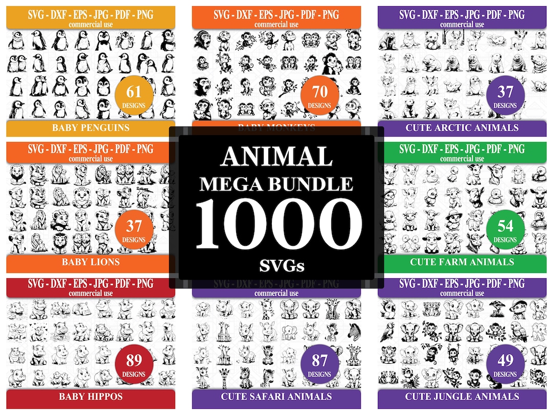 MEGA ANIMAL SVG Bundle - 1000 Animal Vector Illustrations for Cricut ...