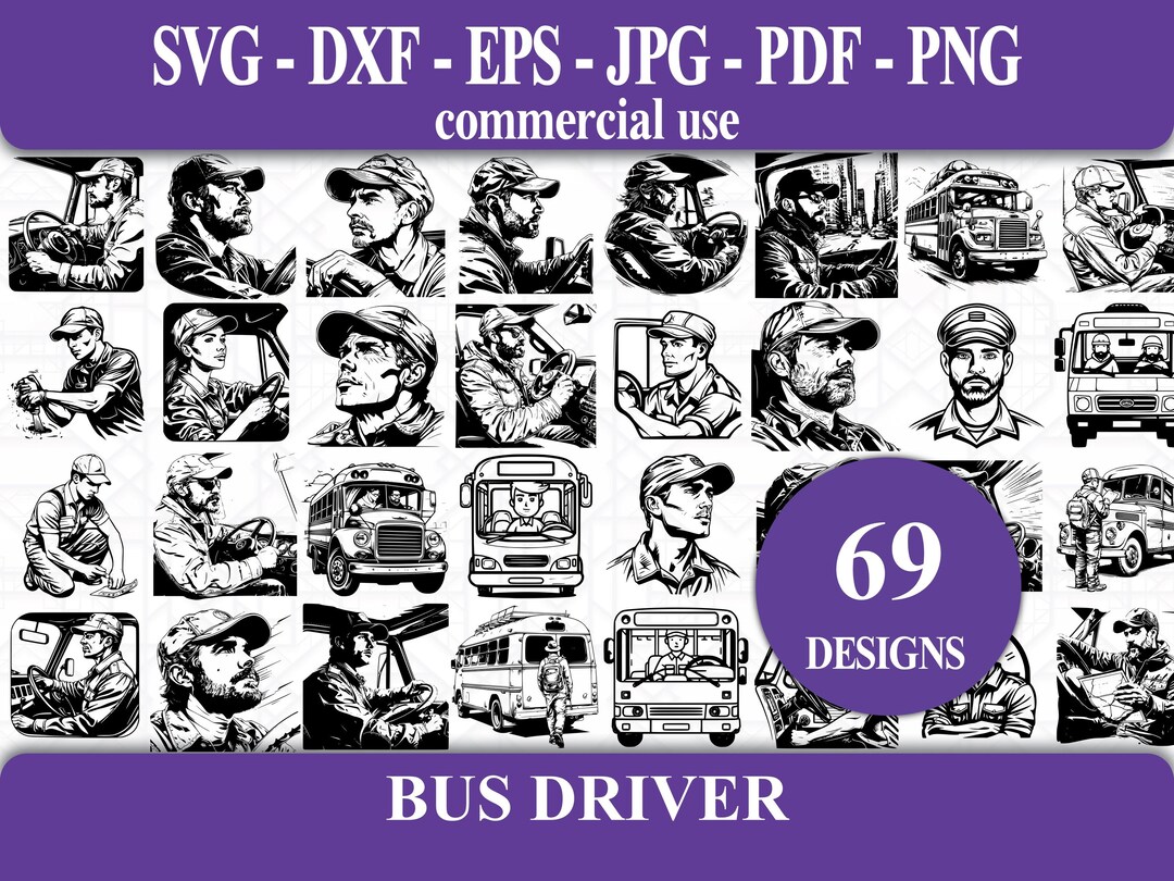 Bus Driver SVG Bundle - 69 Profession Vector Illustrations for Cricut ...